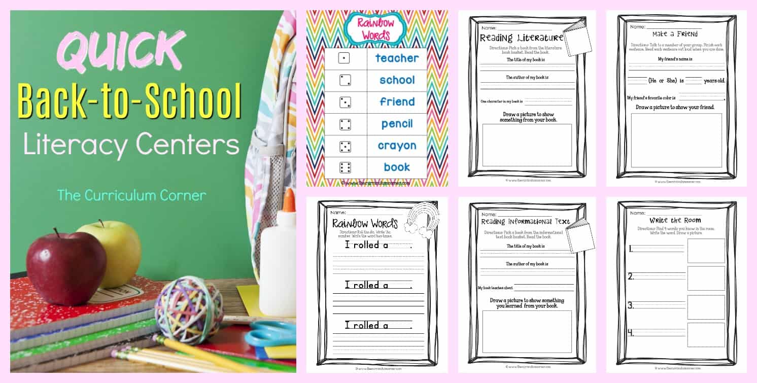 Quick Literacy Centers for Back to School - The Curriculum Corner 123