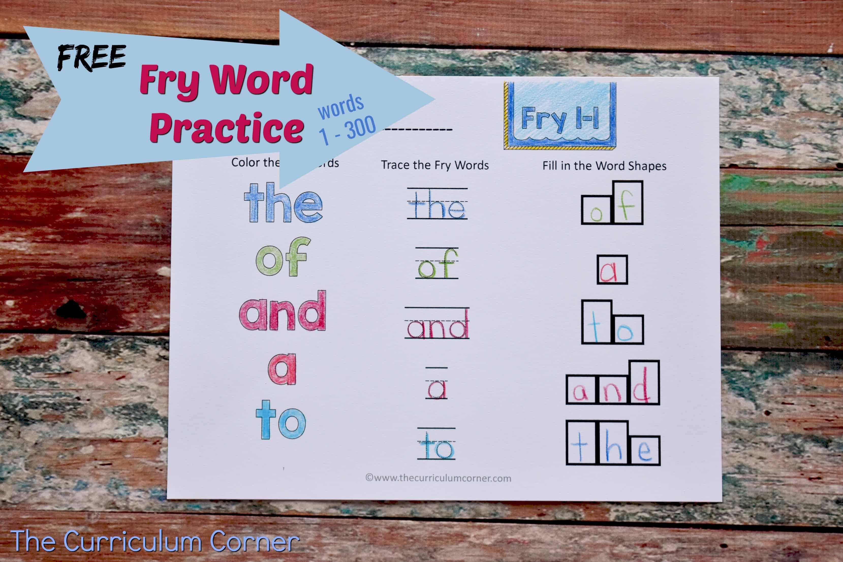 FREE Fry Word Practice Pages from The Curriculum Corner | Sight Words ...
