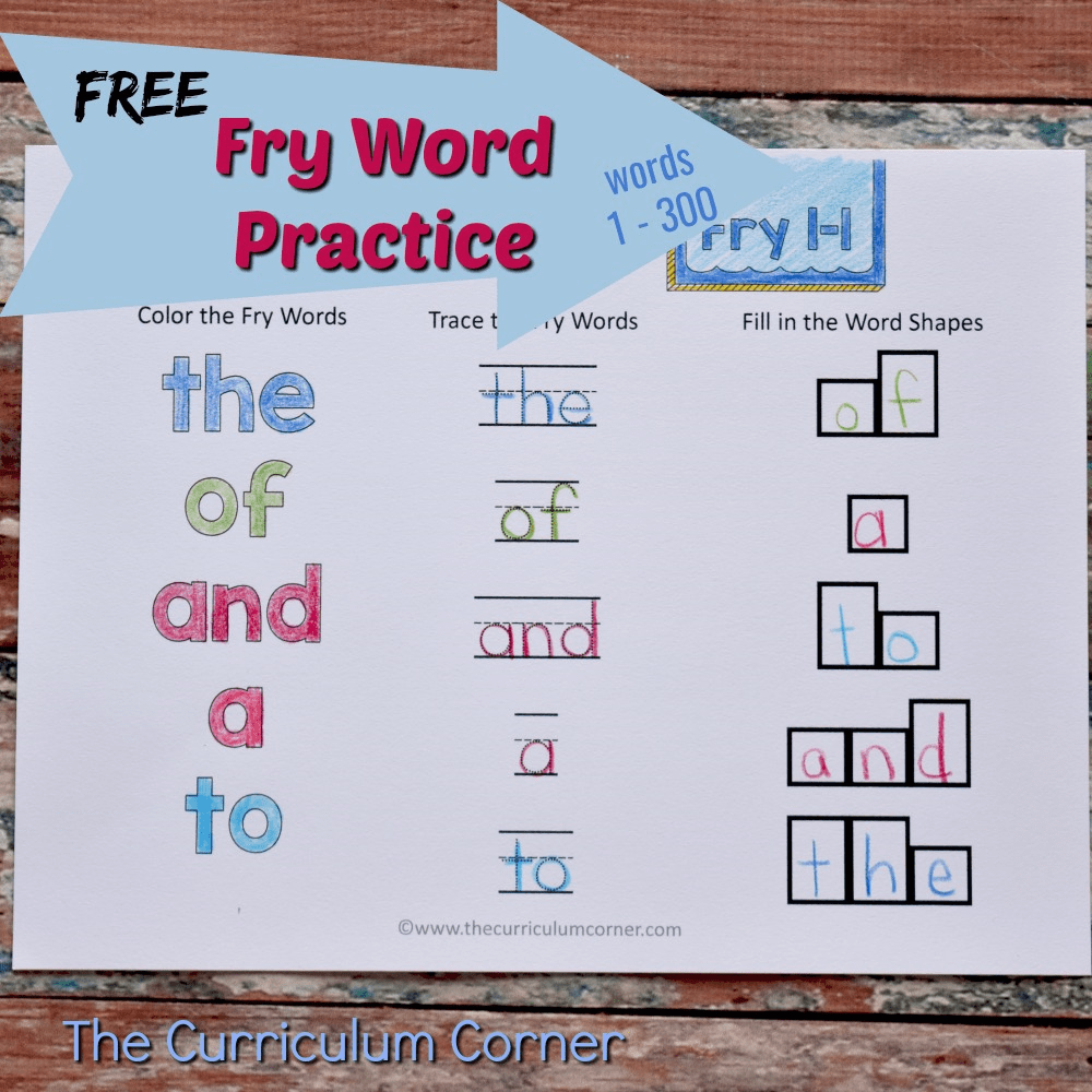 FREE Fry Word Practice Pages from The Curriculum Corner | Sight Words ...