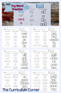 Fry Word Practice Sets - The Curriculum Corner 123