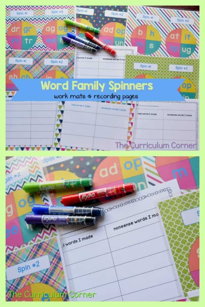Free Word Family Activity Spinners from The Curriculum Corner FREEBIE ...