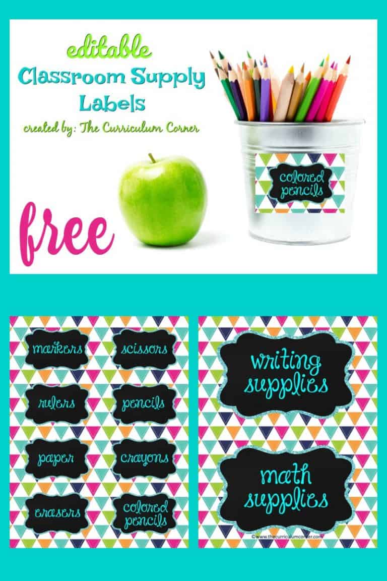 Editable Classroom Supply Labels - The Curriculum Corner 123