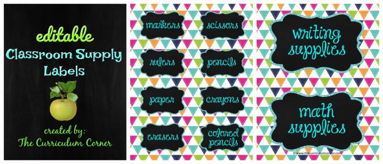 Editable Classroom Supply Labels - The Curriculum Corner 123