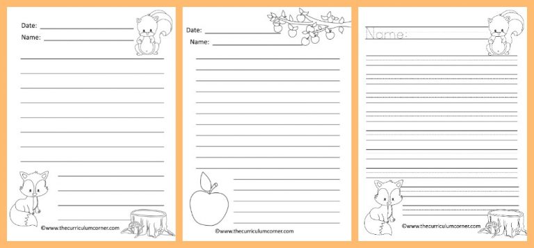 Fall Lined Writing Papers - The Curriculum Corner 123