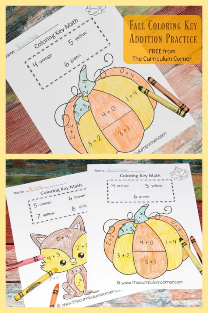 Fall Color Key Addition - The Curriculum Corner 123