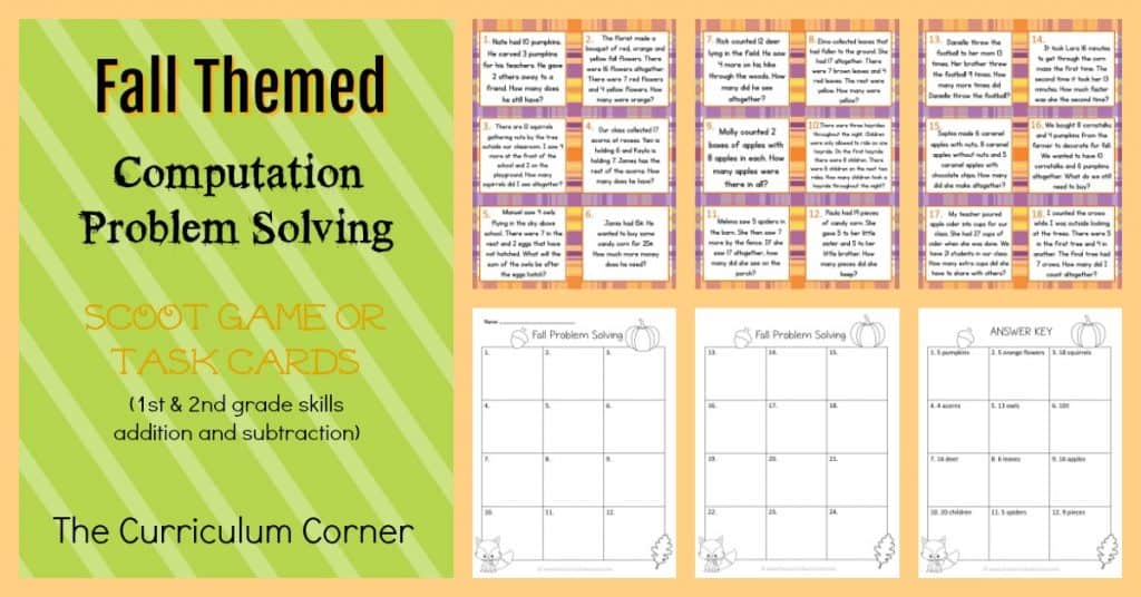 Fall Problem Solving Cards (2nd Grade) - The Curriculum Corner 123