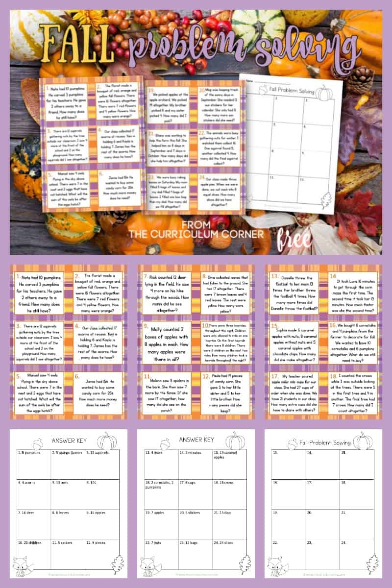 Fall Problem Solving Cards (2nd Grade) - The Curriculum Corner 123