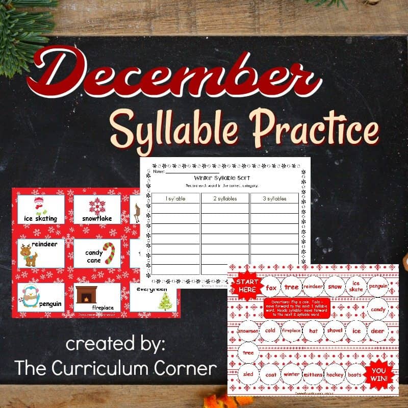 december syllables feature - The Curriculum Corner 123
