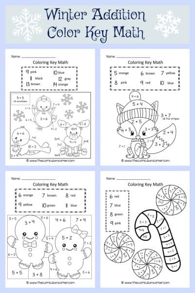 Winter Color by Number Addition - The Curriculum Corner 123