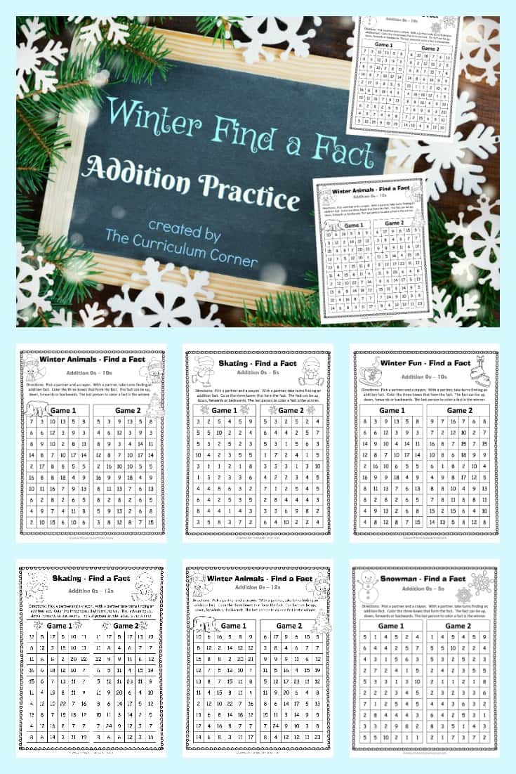 Winter Find a Fact Addition - The Curriculum Corner 123