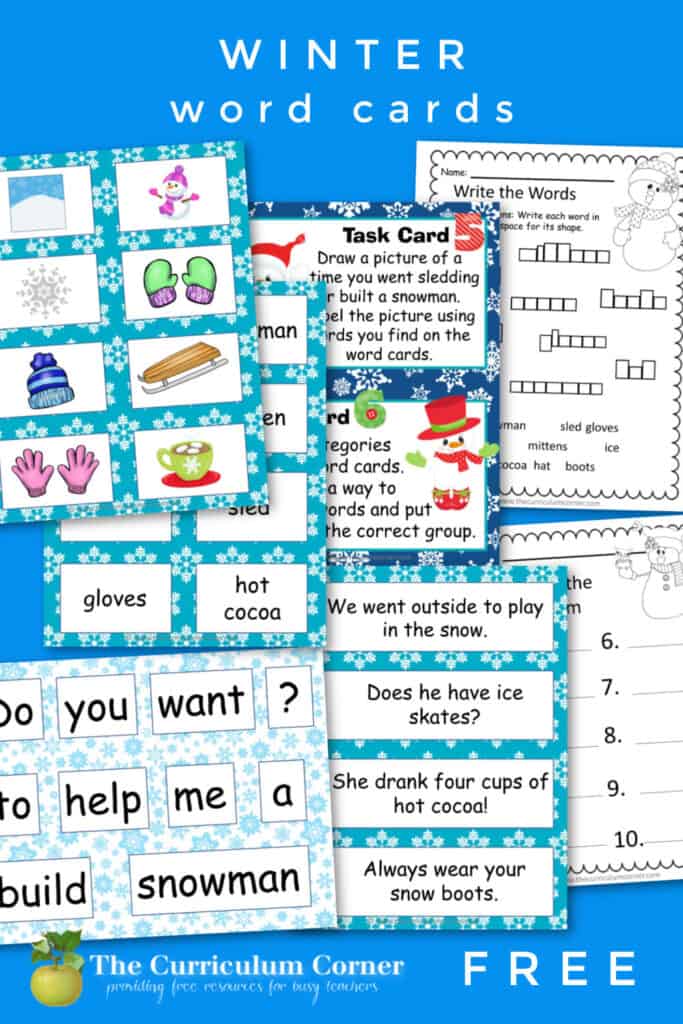 winter word cards pinterest - The Curriculum Corner 123
