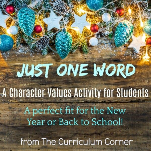 Just One Word Character Values Activity - The Curriculum Corner 123