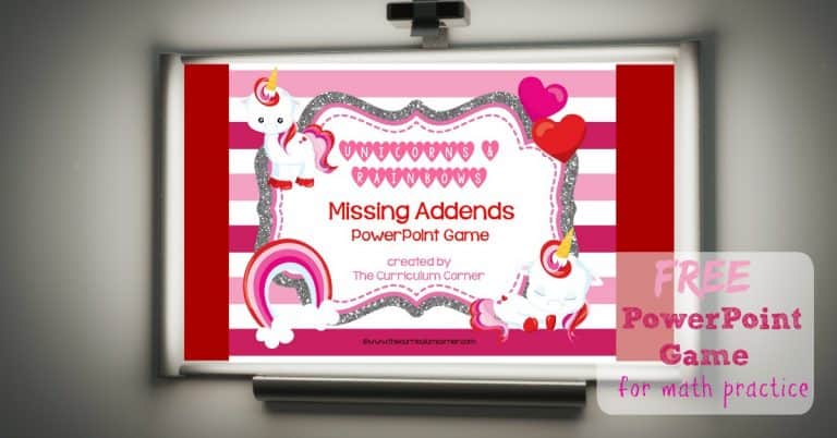 Missing Addends Unicorn PowerPoint Game - The Curriculum Corner 123