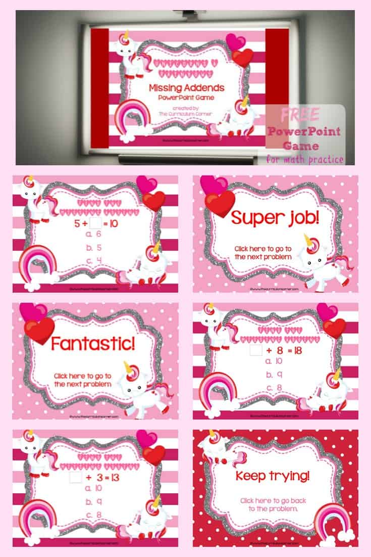 Missing Addends Unicorn PowerPoint Game - The Curriculum Corner 123