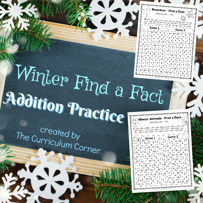 FREE Winter Find a Fact Addition Practice - The Curriculum Corner 123