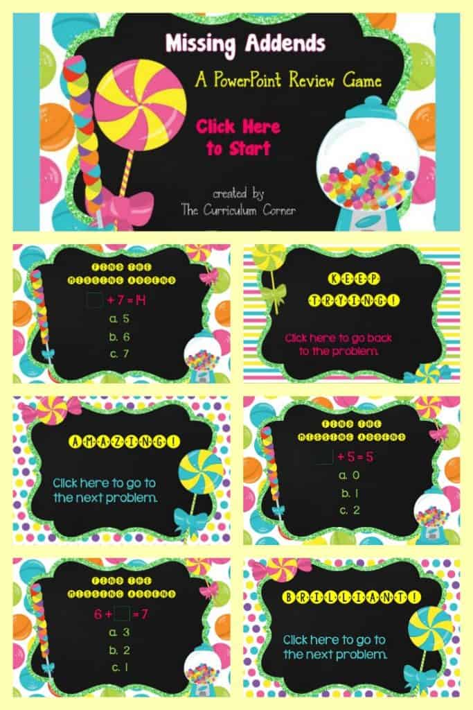Candy Missing Addends PowerPoint Game - The Curriculum Corner 123