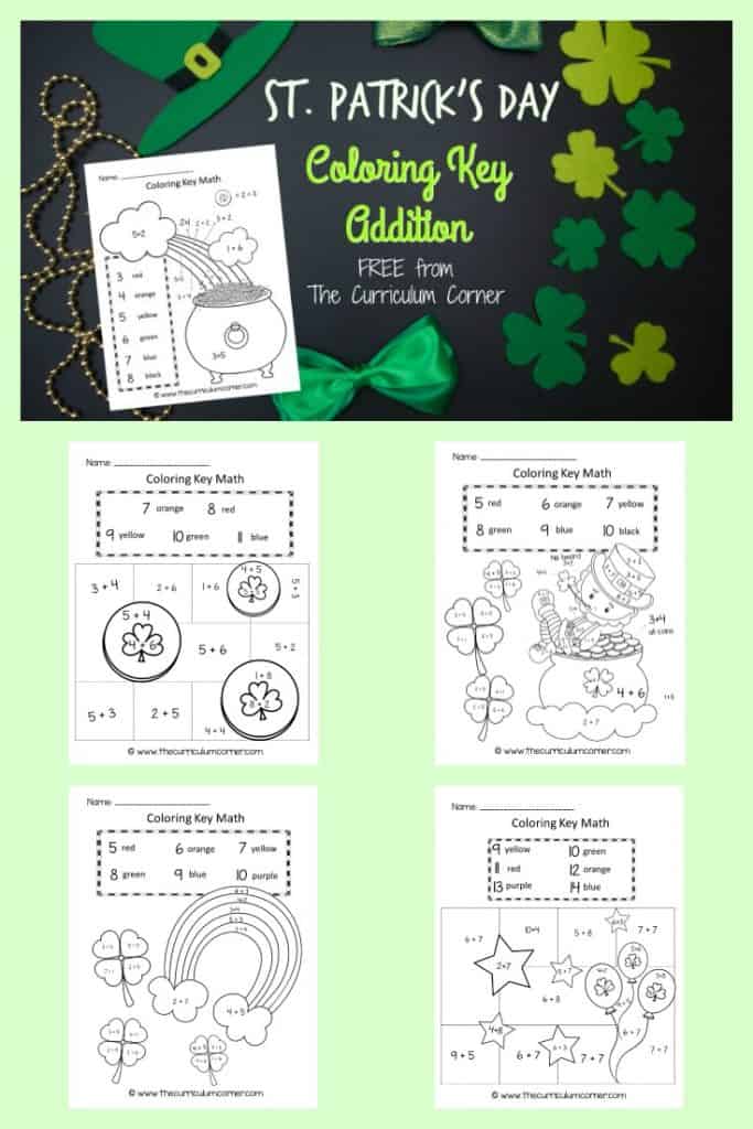 St. Patrick's Day Color Key Addition - The Curriculum Corner 123