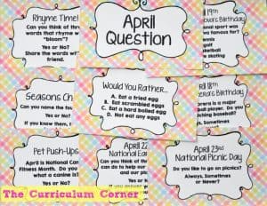 April Bell Ringer Questions - The Curriculum Corner 123