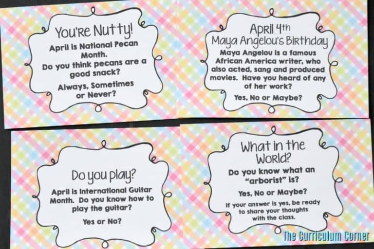 April Bell Ringer Questions - The Curriculum Corner 123