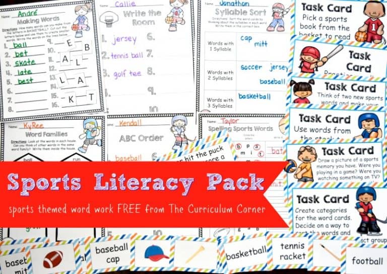 Sports Word Work Literacy Pack - The Curriculum Corner 123