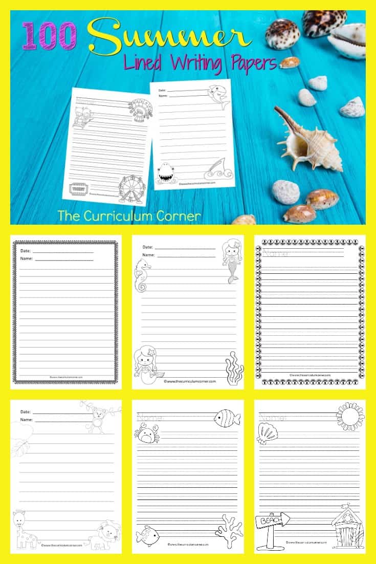 Summer Lined Writing Papers - The Curriculum Corner 123
