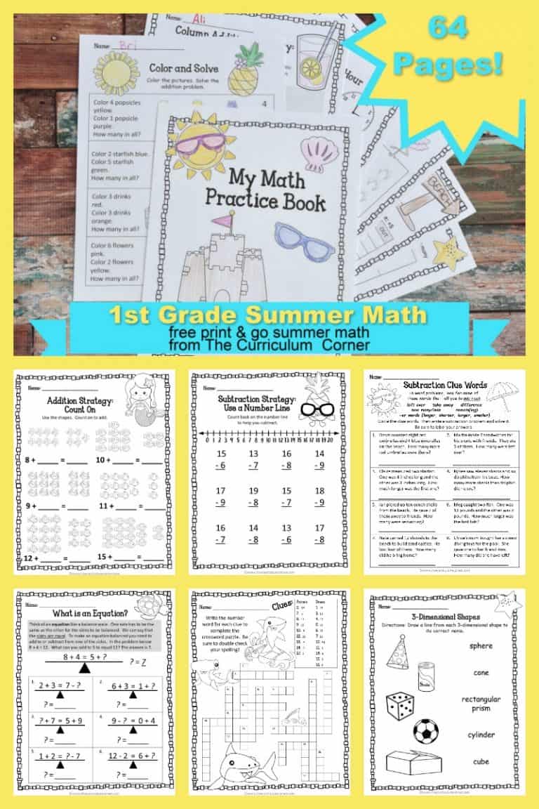 1st Grade Summer Math Practice Booklet - The Curriculum Corner 123