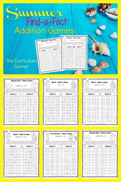 Summer Find a Fact Addition - The Curriculum Corner 123