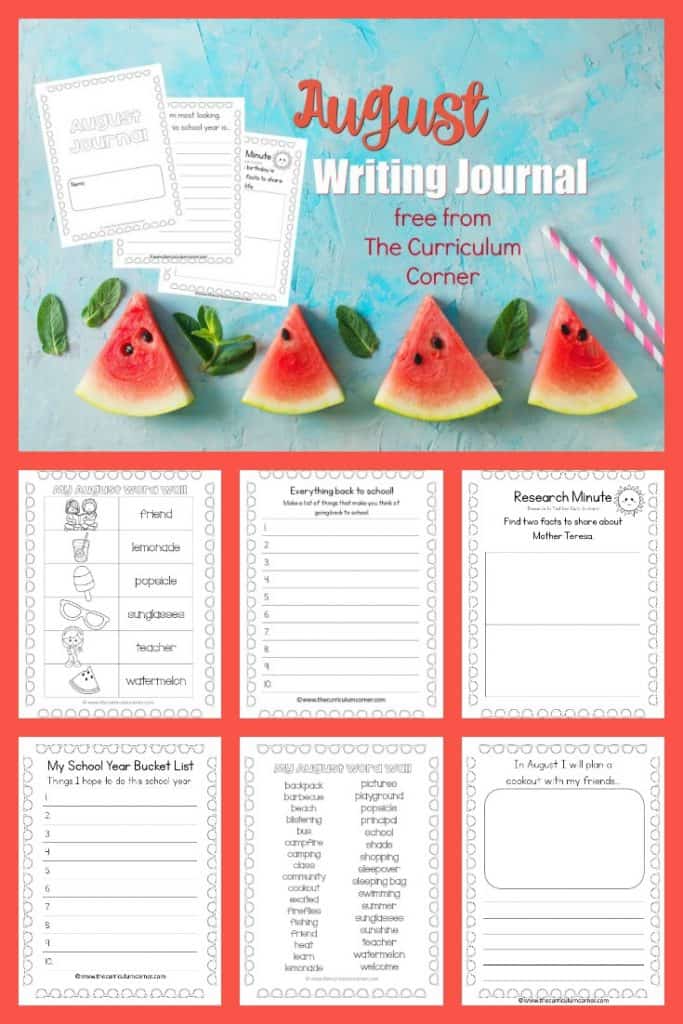 August Writing Journal - The Curriculum Corner 123