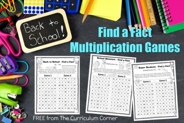 Back to School Find a Fact Multiplication - The Curriculum Corner 123