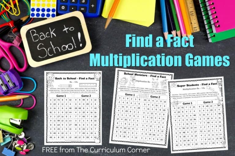 Back to School Find a Fact Multiplication - The Curriculum Corner 123