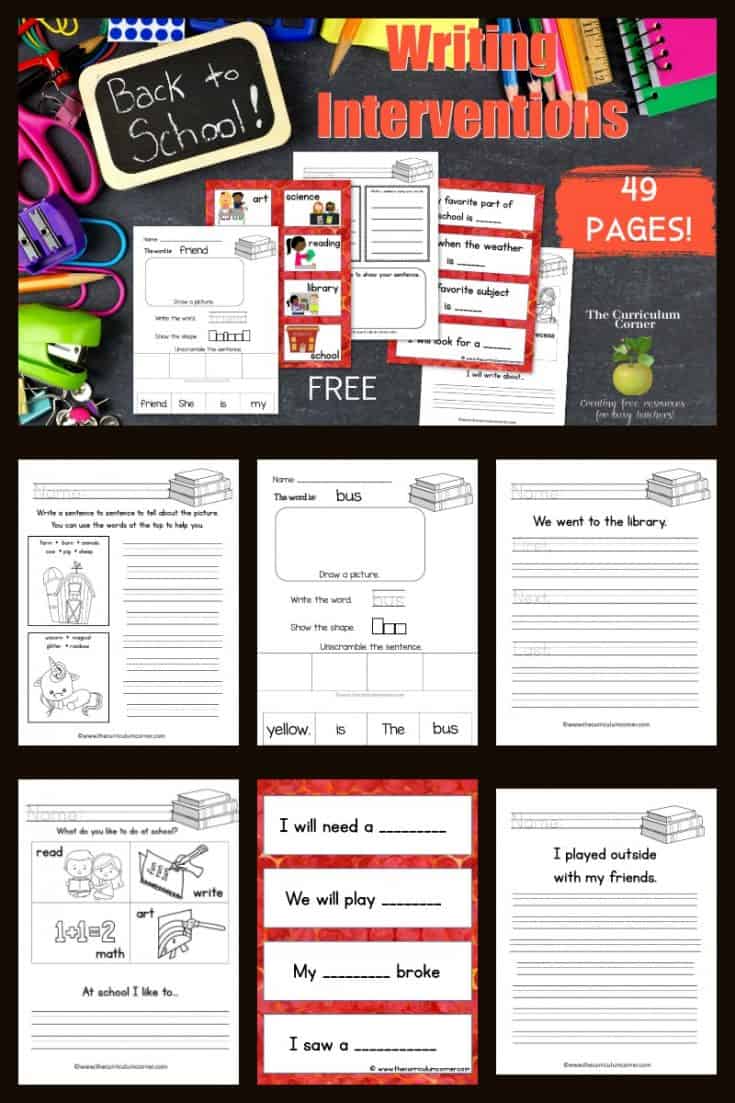Back to School Writing Interventions - The Curriculum Corner 123
