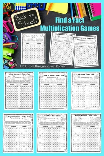 Back to School Find a Fact Multiplication - The Curriculum Corner 123