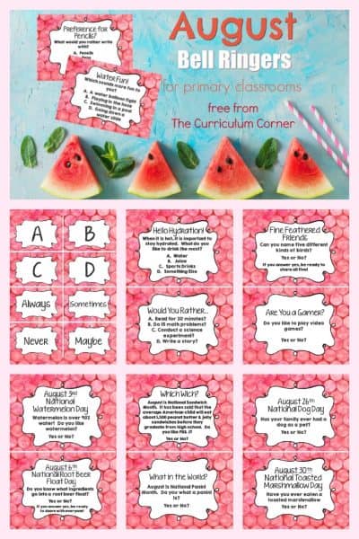 August Bell Ringer Questions - The Curriculum Corner 123