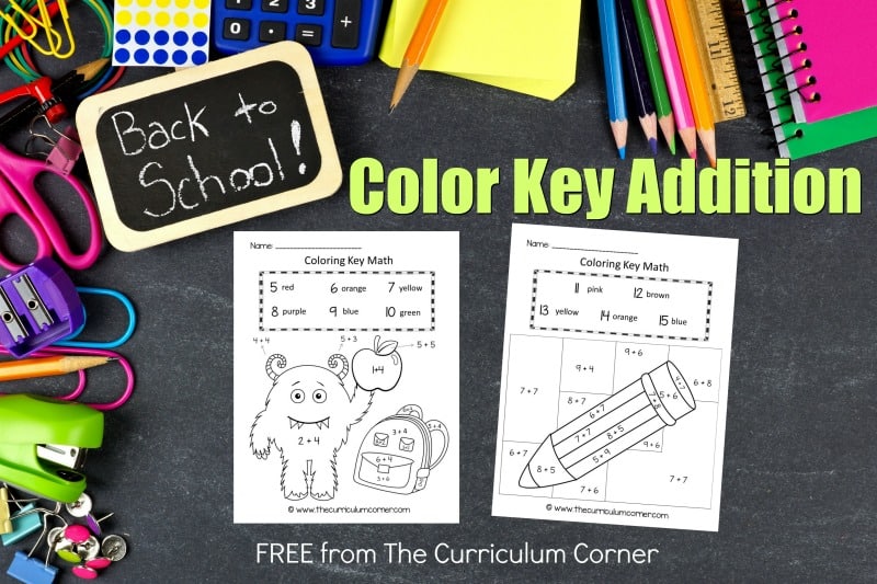This back to school color key addition is like a school-themed color by ...