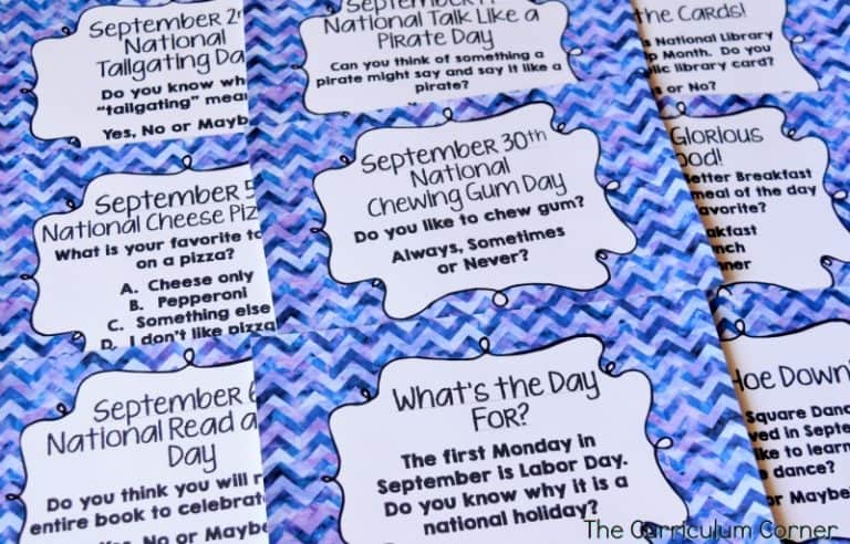 September Bell Ringer Questions - The Curriculum Corner 123