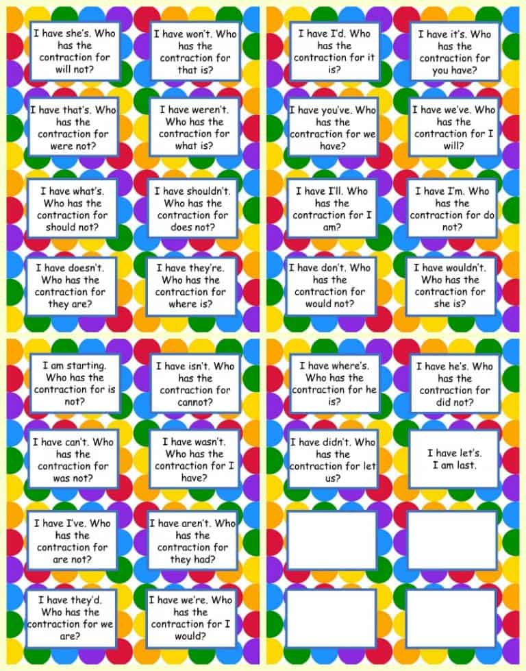 Contractions I Have, Who Has Game - The Curriculum Corner 123