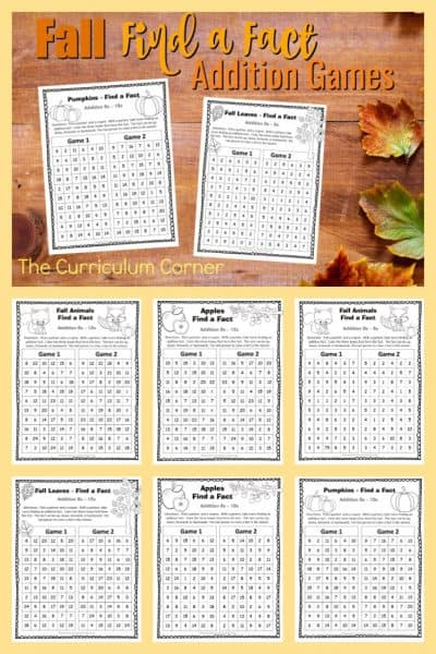 Fall Find a Fact Addition Games - The Curriculum Corner 123