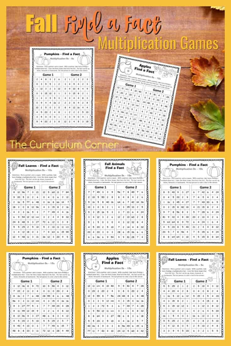 Fall Find a Fact Multiplication Games - The Curriculum Corner 123