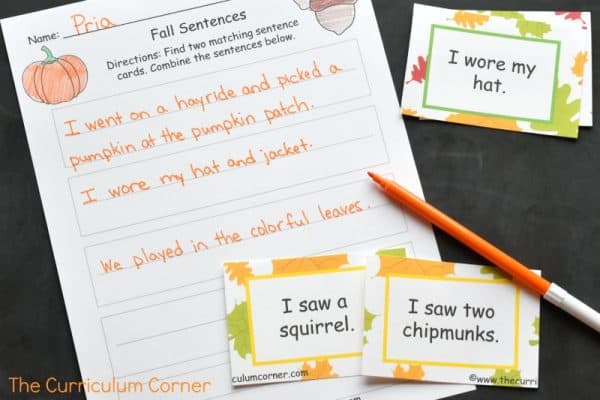 Combining Fall Sentences - The Curriculum Corner 123
