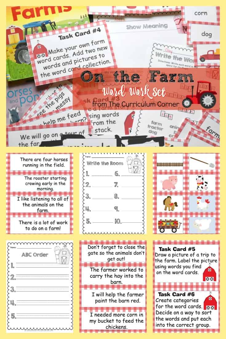 On the Farm Word Work Set - The Curriculum Corner 123