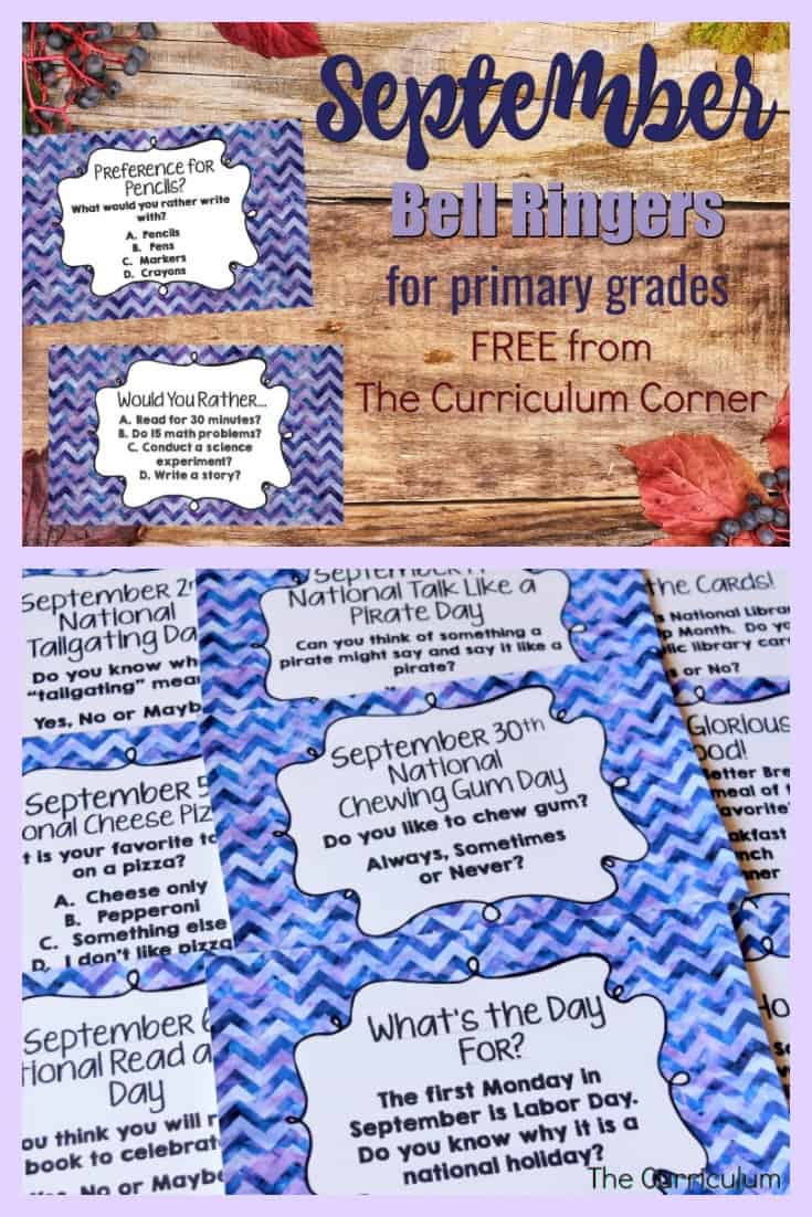 September Bell Ringer Questions - The Curriculum Corner 123