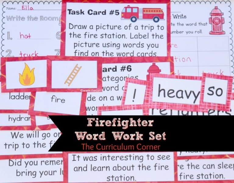 Firefighter Word Work - The Curriculum Corner 123