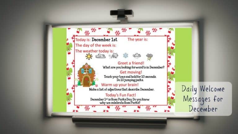 December Daily Welcome Messages - The Curriculum Corner 123