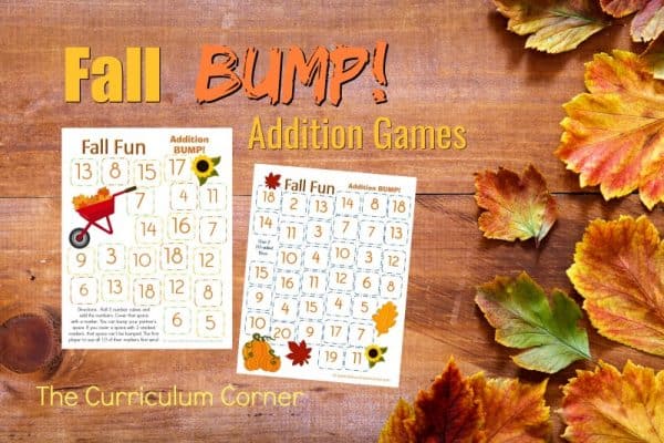 Fall Addition Bump Games - The Curriculum Corner 123