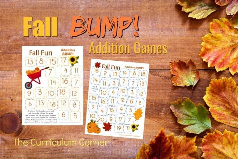 Fall Addition Bump Games - The Curriculum Corner 123