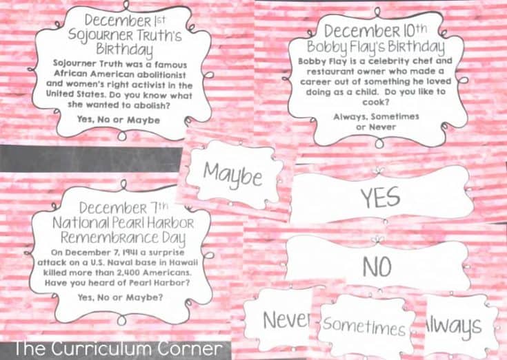 December Bell Ringer Questions - The Curriculum Corner 123