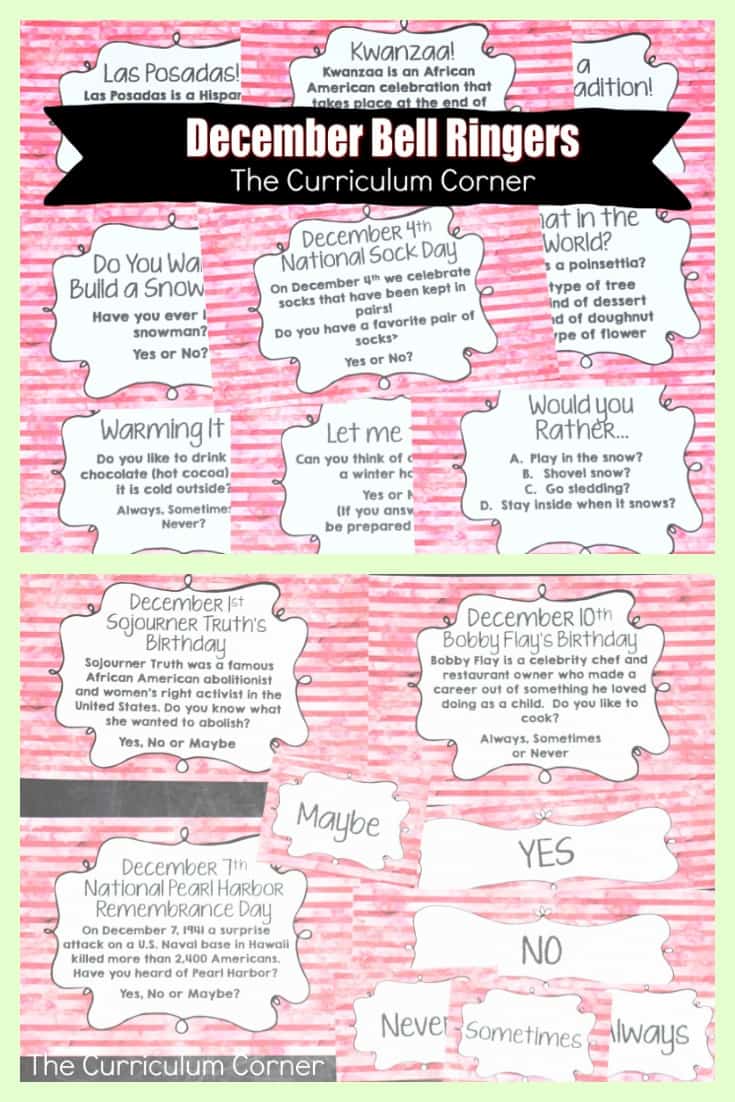 December Bell Ringer Questions - The Curriculum Corner 123