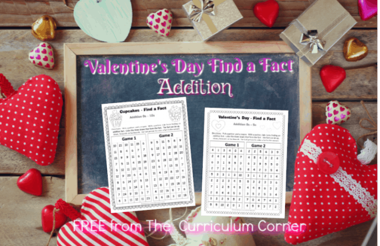 Valentine's Day Addition Find a Fact Games - The Curriculum Corner 123