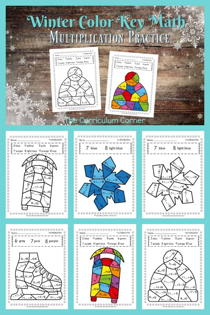 Winter Color Key Multiplication - The Curriculum Corner 123