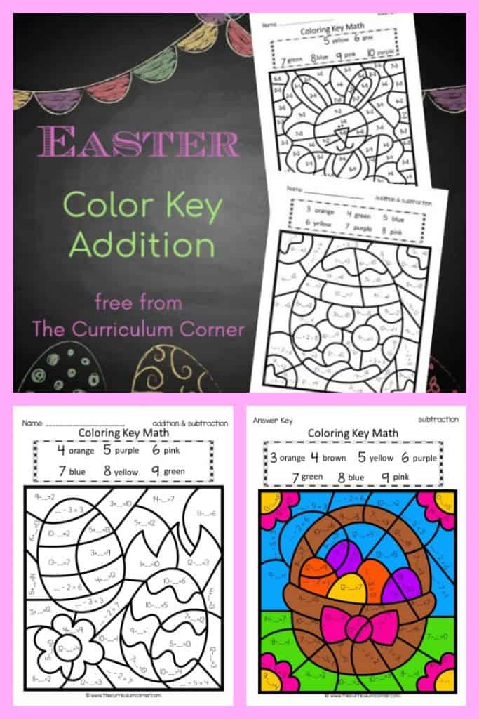 Easter Color Key (add/ subtract) - The Curriculum Corner 123